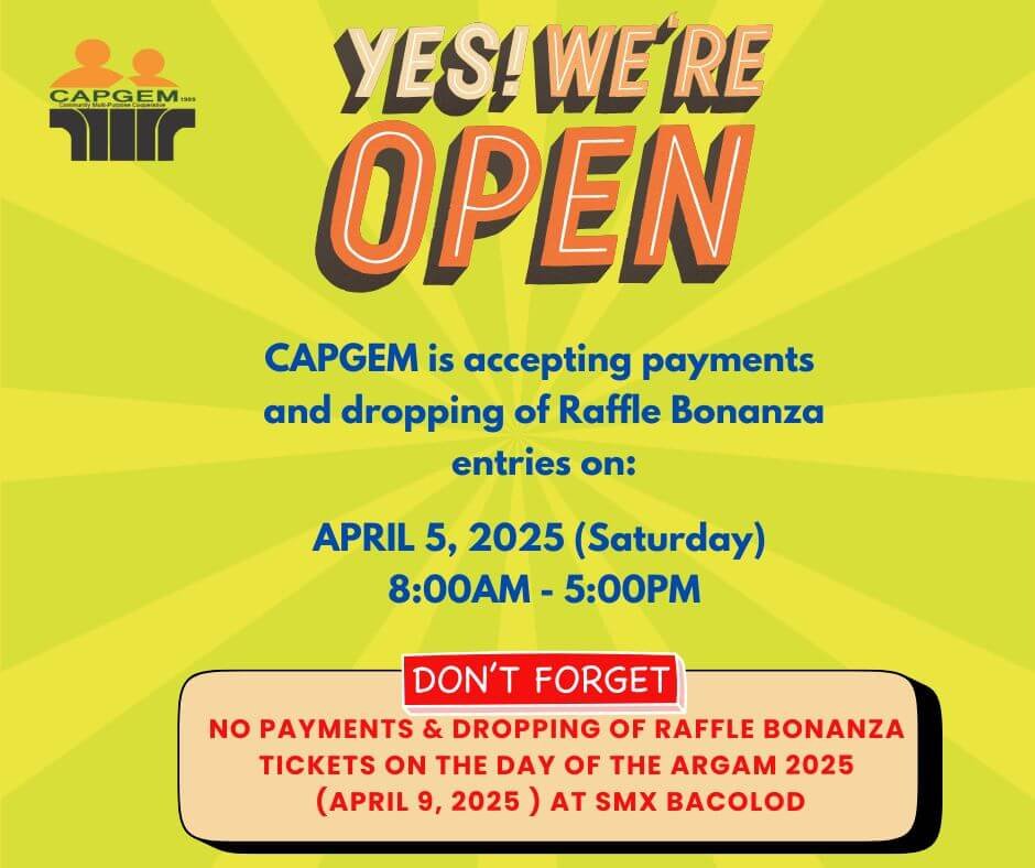 CAPGEM Opens Saturday, April 5, 2025 from 8 AM to 5 PM for Raffle Bonanza Payments and Entry ...